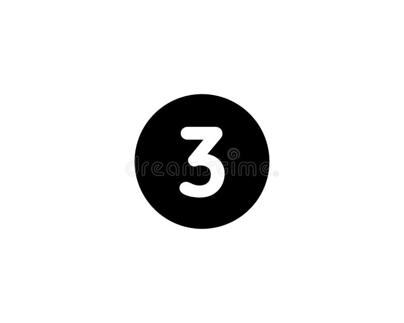 Illustrated Number 3 Flat Black Color Icon Isolated on White Background ...