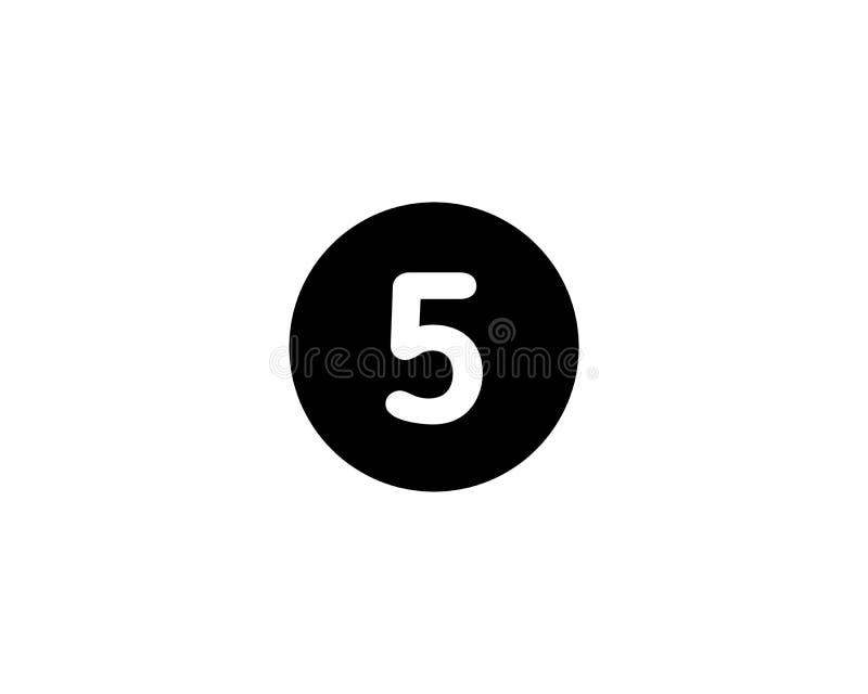 Illustrated Number 5 Flat Black Color Icon Isolated on White Background ...