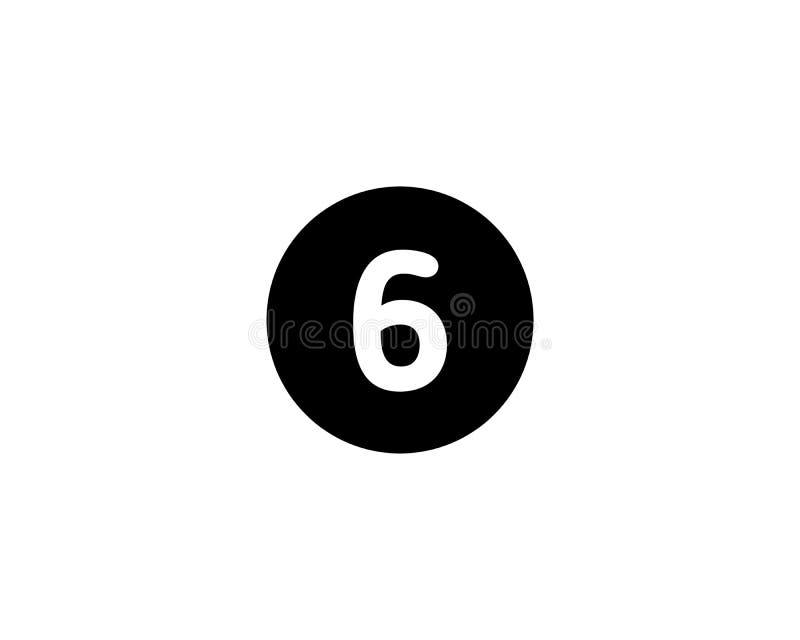Illustrated Number 6 Flat Black Color Icon Isolated on White Background ...
