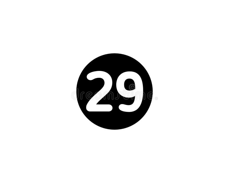 Illustrated Number 29 Flat Black Color Icon Isolated on White ...