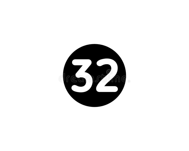 Illustrated Number 32 Flat Black Color Icon Isolated on White ...
