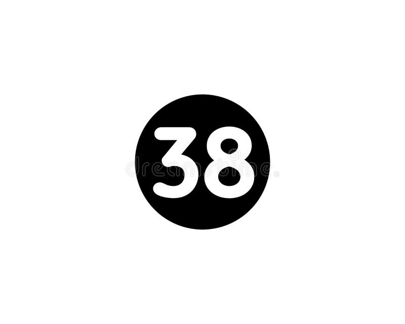 Illustrated Number 38 Flat Black Color Icon Isolated on White ...