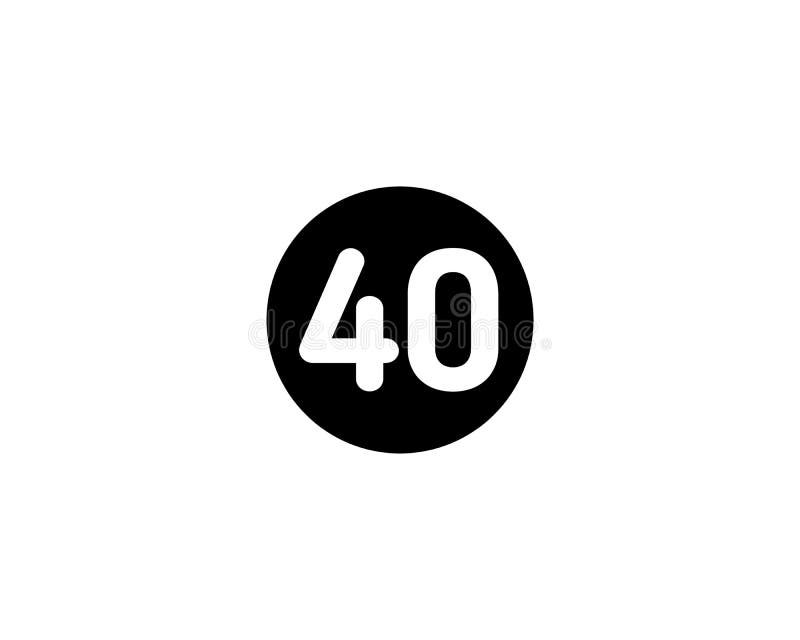Illustrated Number 40 Flat Black Color Icon Isolated on White ...
