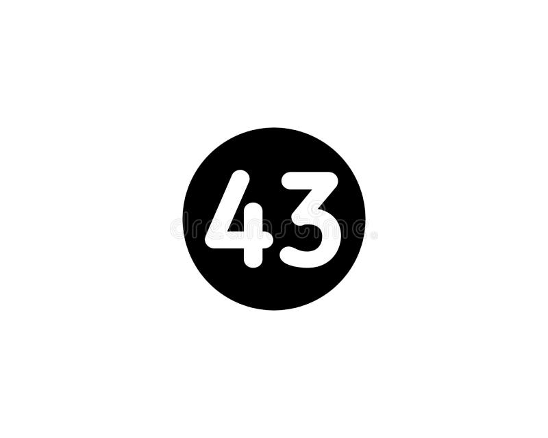 Illustrated Number 43 Flat Black Color Icon Isolated on White ...