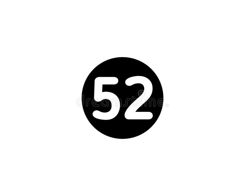 Illustrated Number 52 Flat Black Color Icon Isolated on White ...