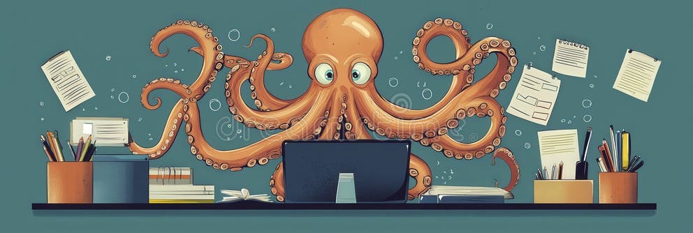 Illustrated Octopus Managing Multiple Office Tasks Stock Illustration ...