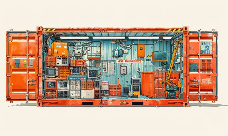 An Illustrated Open Shipping Container Filled with Boxes and Goods ...