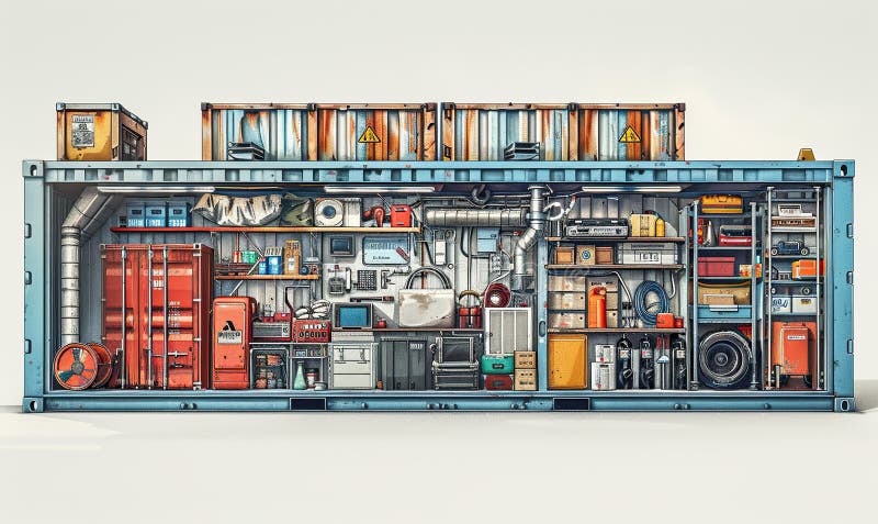 An Illustrated Open Shipping Container Filled with Boxes and Goods ...