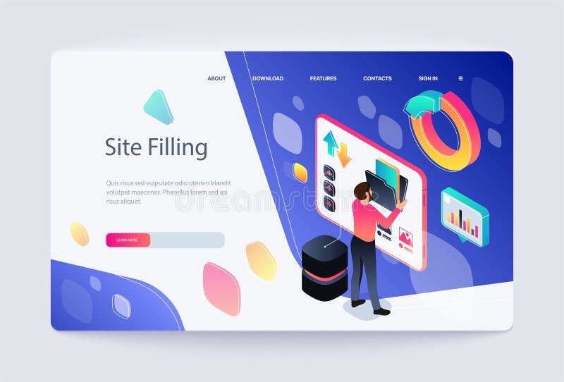 An Illustrated Person Interacting with a Stylized Website Interface ...