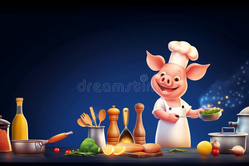 Illustrated Pig Chef Cooking in Kitchen Stock Illustration ...