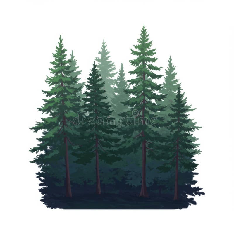Illustrated Pixel Art Depiction of Evergreen Trees in a Forest ...