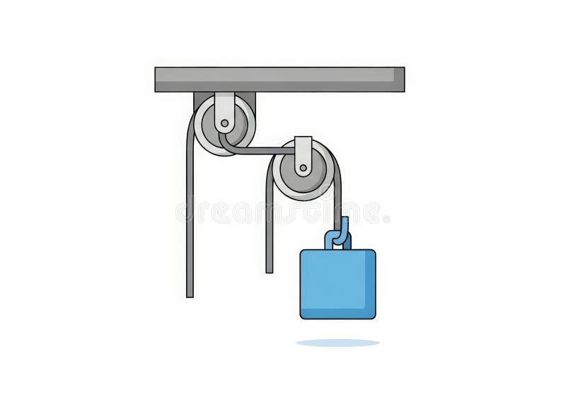 Illustrated Pulley System with a Blue Weight Demonstrating Physics Principles of Force and Lift ...