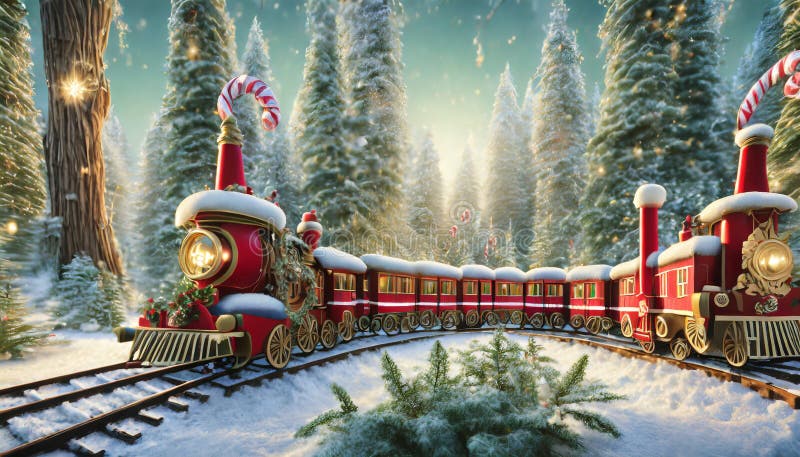Illustrated Red Christmas Train Stock Illustration - Illustration of ...