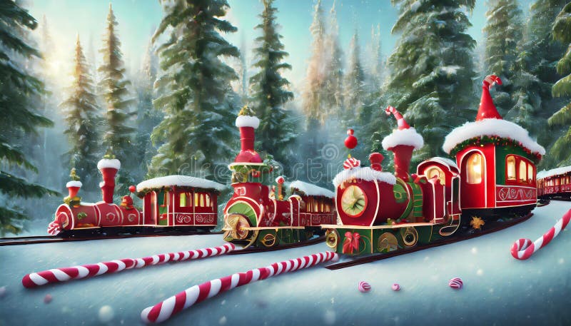 Illustrated Red Christmas Train Stock Illustration - Illustration of ...