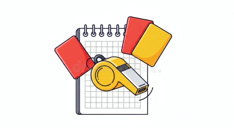 Illustrated Referee S Tools Showcasing a Whistle, a Notepad, a Yellow ...