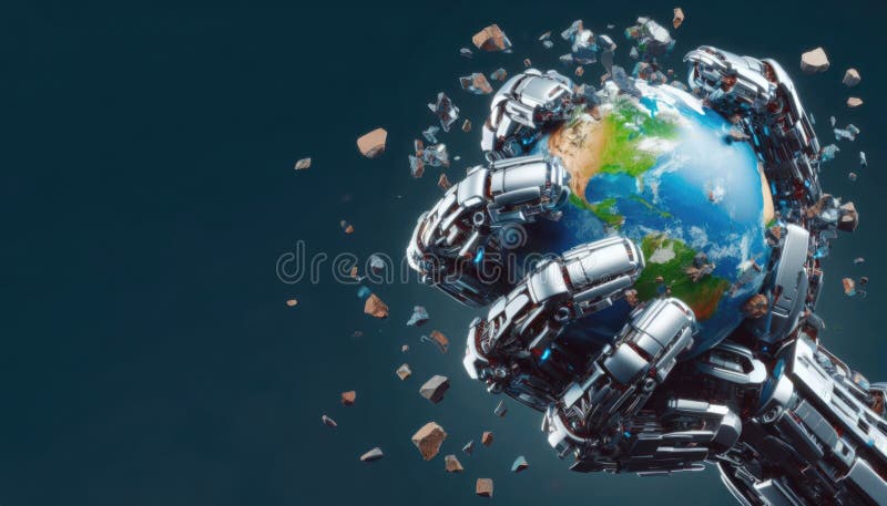 Illustrated Robot Hand and Earth. Tech Revolution Unleashed - the World ...