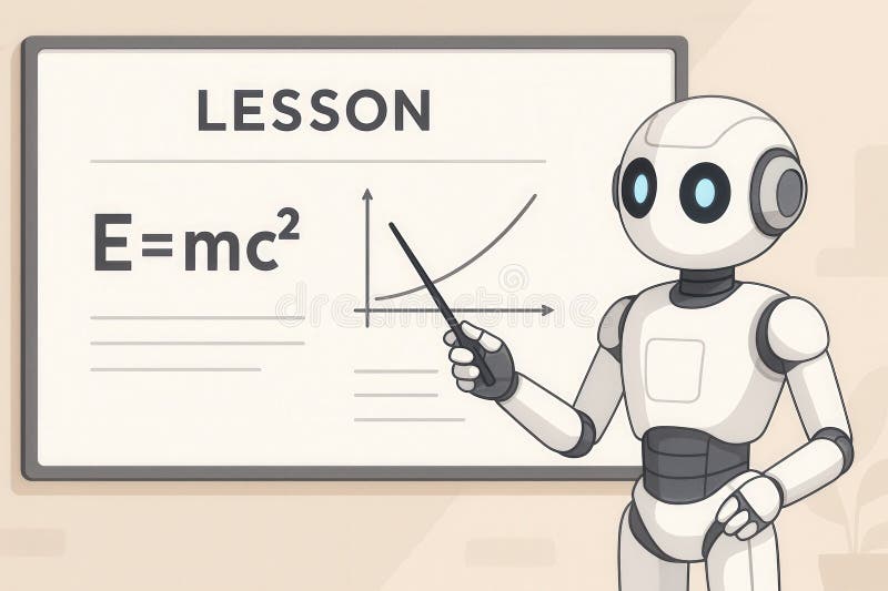Illustrated Robot Teaching Physics Lesson on Whiteboard Stock Photo ...
