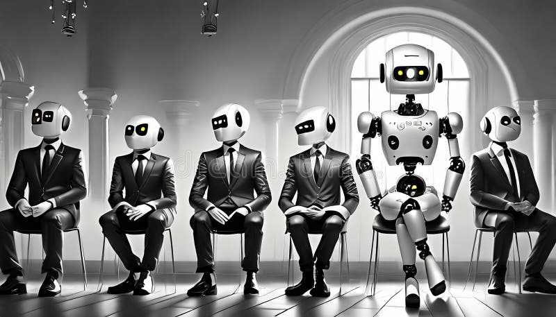 Illustrated Robots Sitting on a Chair Stock Illustration - Illustration ...
