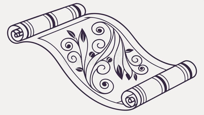 Illustrated Rolled Up Scroll or Blueprint with Decorative Pattern ...
