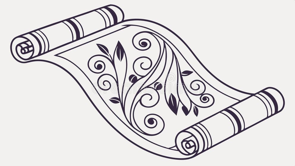 Illustrated Rolled Up Scroll or Blueprint with Decorative Pattern ...