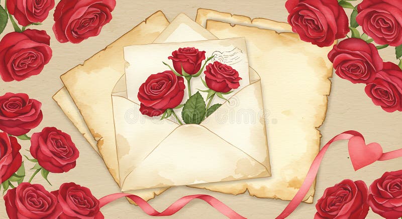 An Illustrated Scene Featuring an Open Envelope Containing a Card with ...