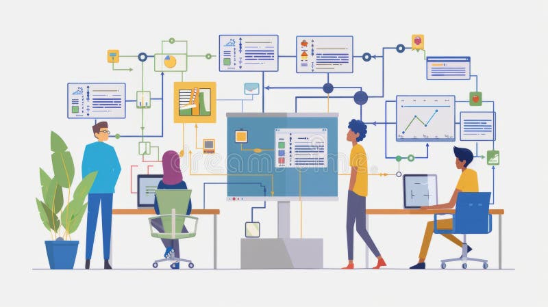 An Illustrated Scene Showing a Group of Professionals in a Modern ...