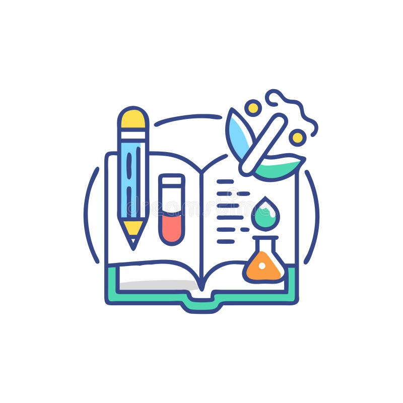 Illustrated Science Book with Pencil and Laboratory Equipment Elements ...