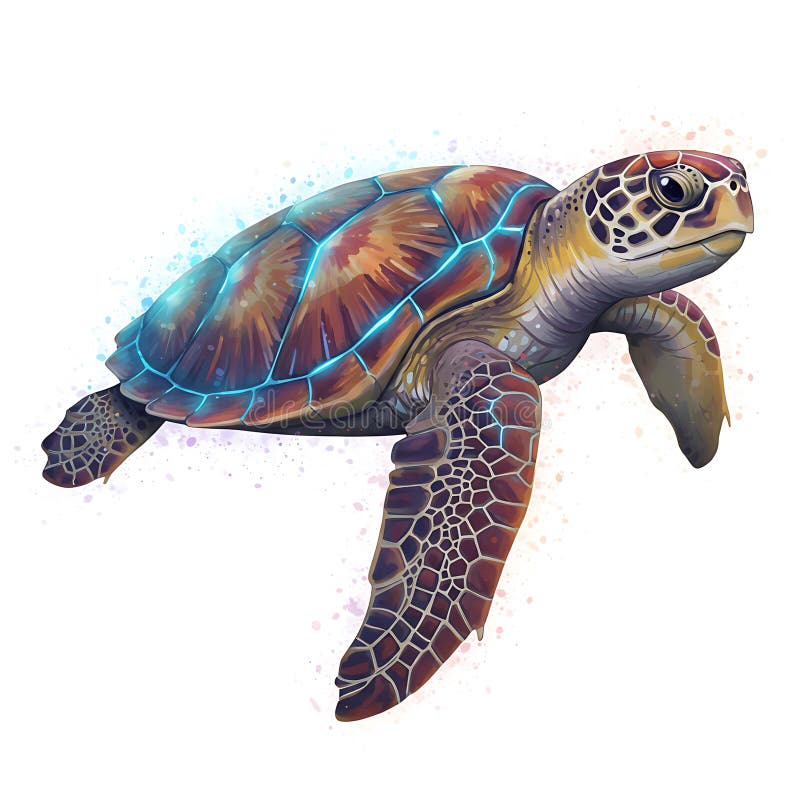 Illustrated Sea Turtle with a Vibrant, Multicolored Shell Featuring ...