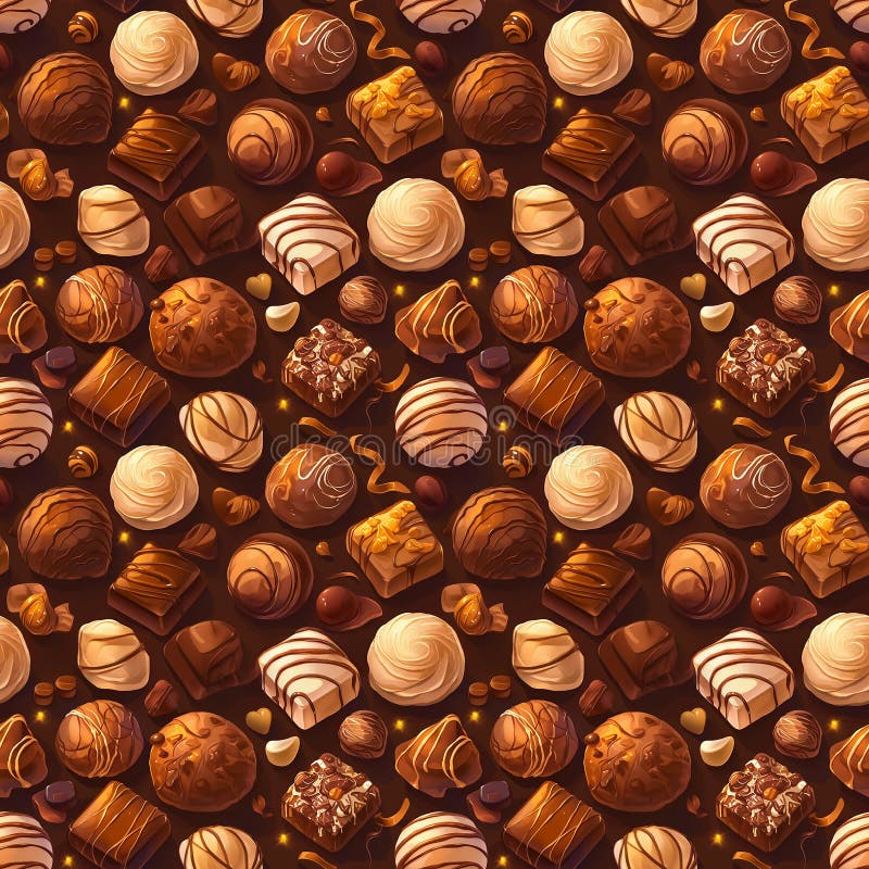 Illustrated Seamless Pattern of Chocolate Sweets Stock Illustration ...