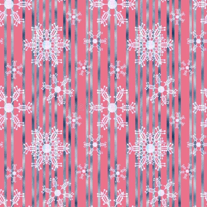 Illustrated Seamless Pattern with Snowflakes on a Striped Background ...