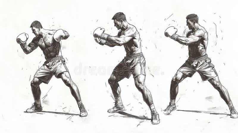 Illustrated Sequence of a Boxer Demonstrating a Punch Technique in ...