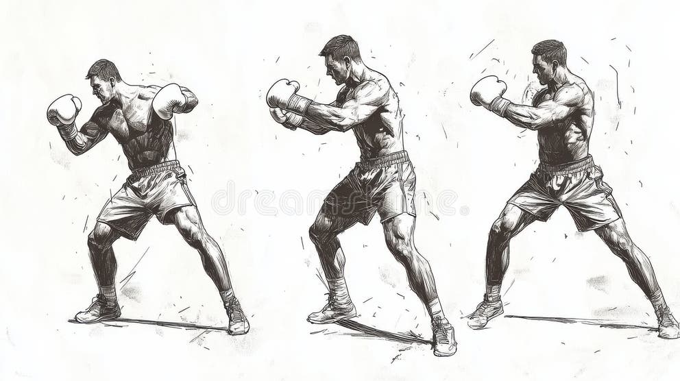 Illustrated Sequence of a Boxer Demonstrating a Punch Technique in ...