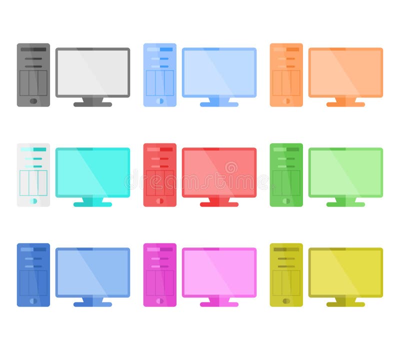 Illustrated Set of Computer Stock Illustration - Illustration of ...