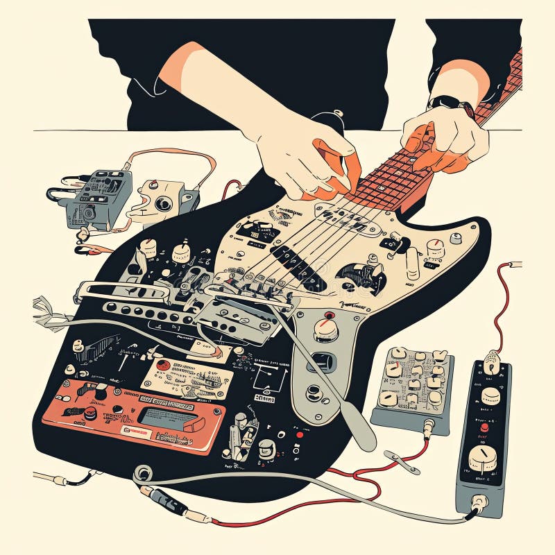 Illustrated Setup of Guitar with Audio Effects and Processors Stock ...