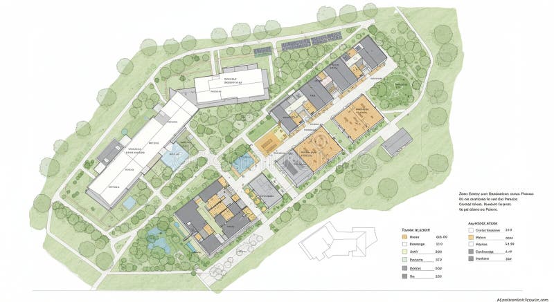 Illustrated Site Plan of a Residential or Mixed-use Complex with ...
