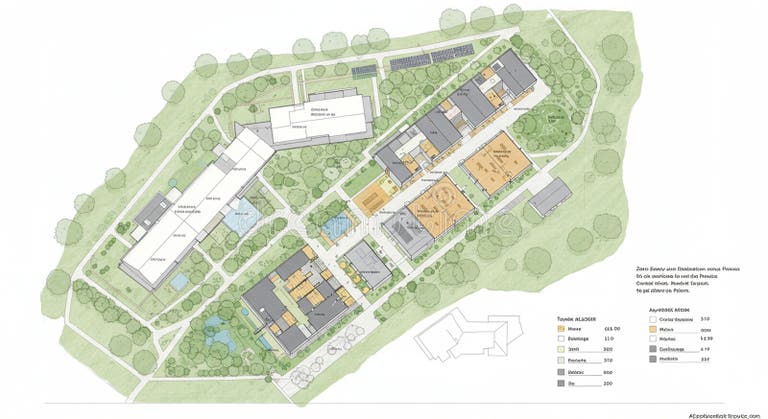 Illustrated Site Plan of a Residential or Mixed-use Complex with ...