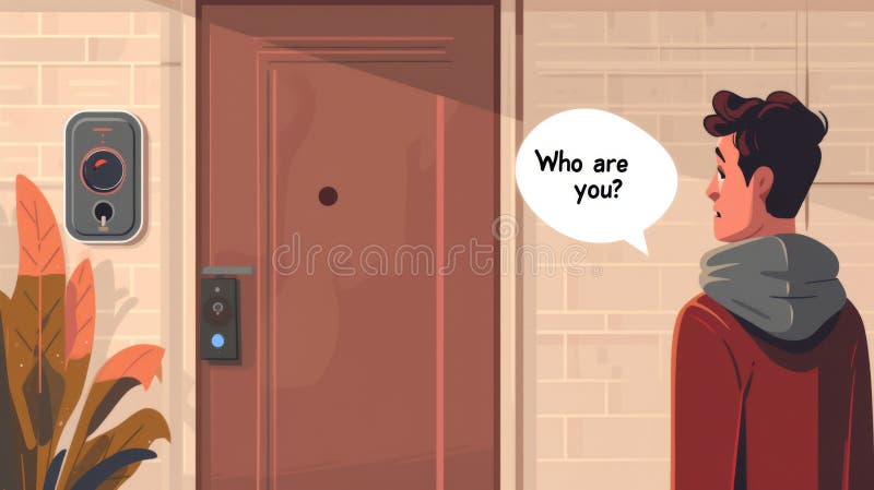Illustrated Smart Door Panel Interacting with a Visitor Stock Photo ...
