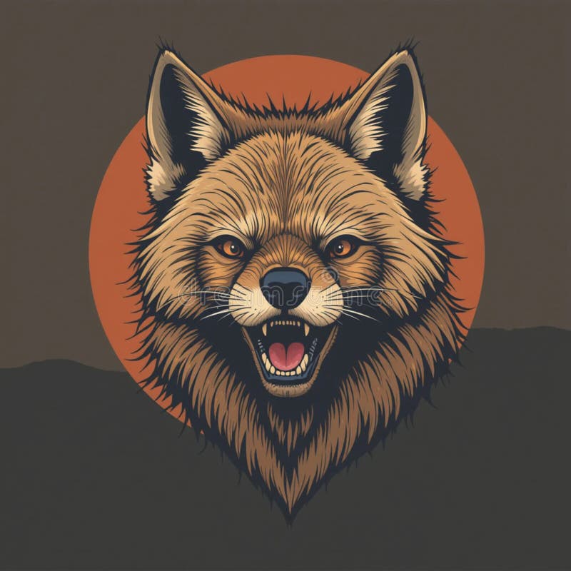 Illustrated Snarling Fox Head with Bared Teeth and Intense Eyes Stock ...