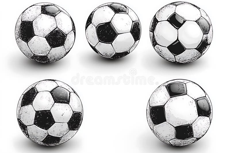Illustrated Soccer Balls with Classic Pattern on White Background ...