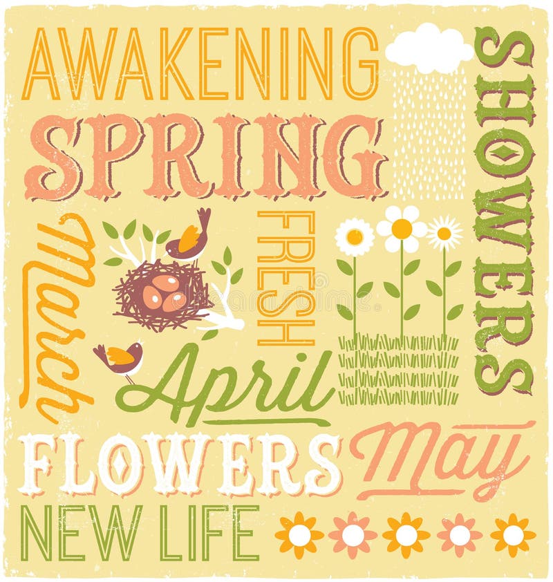 Illustrated Spring Word Collage Design Stock Vector - Illustration of ...