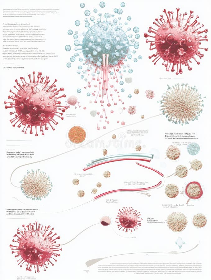 Illustrated Stages of Virus Lifecycle Including Penetration ...