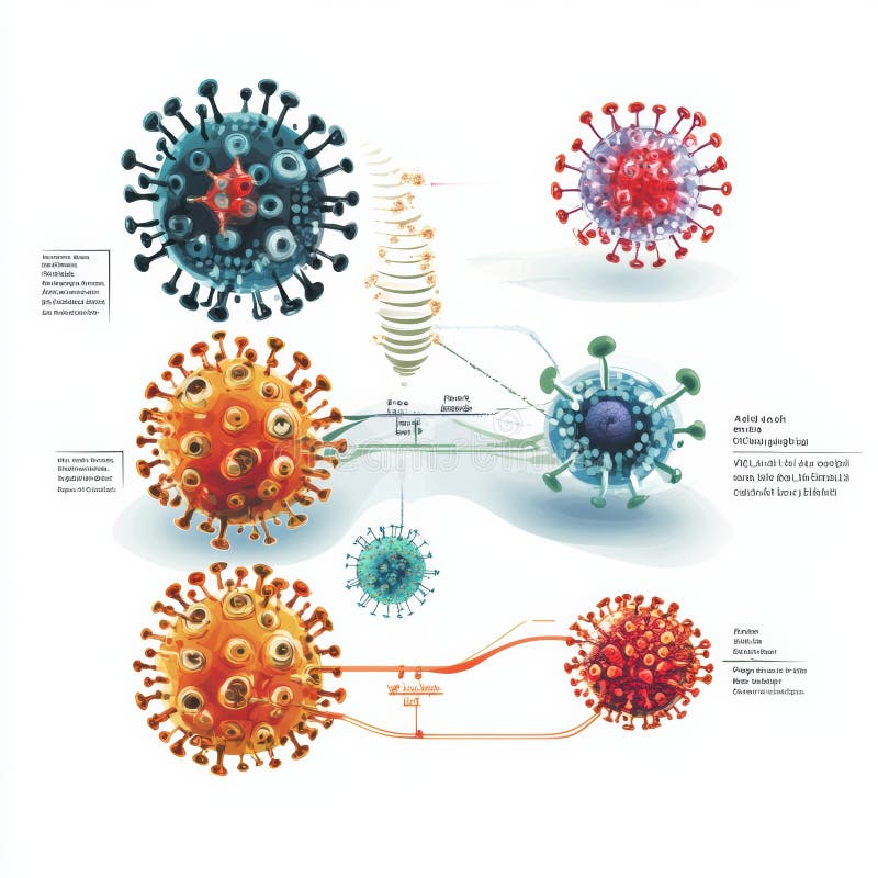 Illustrated Stages of the Virus Lifecycle Including Penetration ...