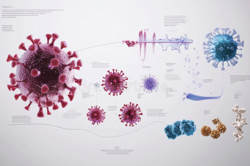 Illustrated Stages of a Virus Lifecycle Including Penetration ...