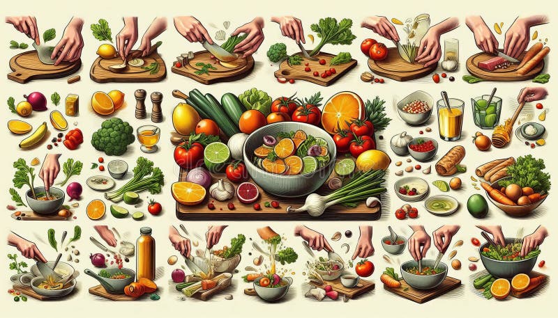 Illustrated Step by Step Cooking Focused on Visual Step by Ste Stock ...
