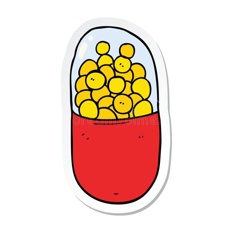 Sticker of a cartoon pill stock vector. Illustration of stick - 146139687