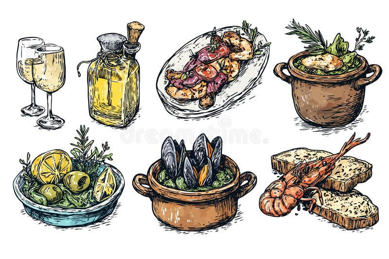 Illustrated Tapas Menu Template with Hand-Drawn Dishe Traditional ...