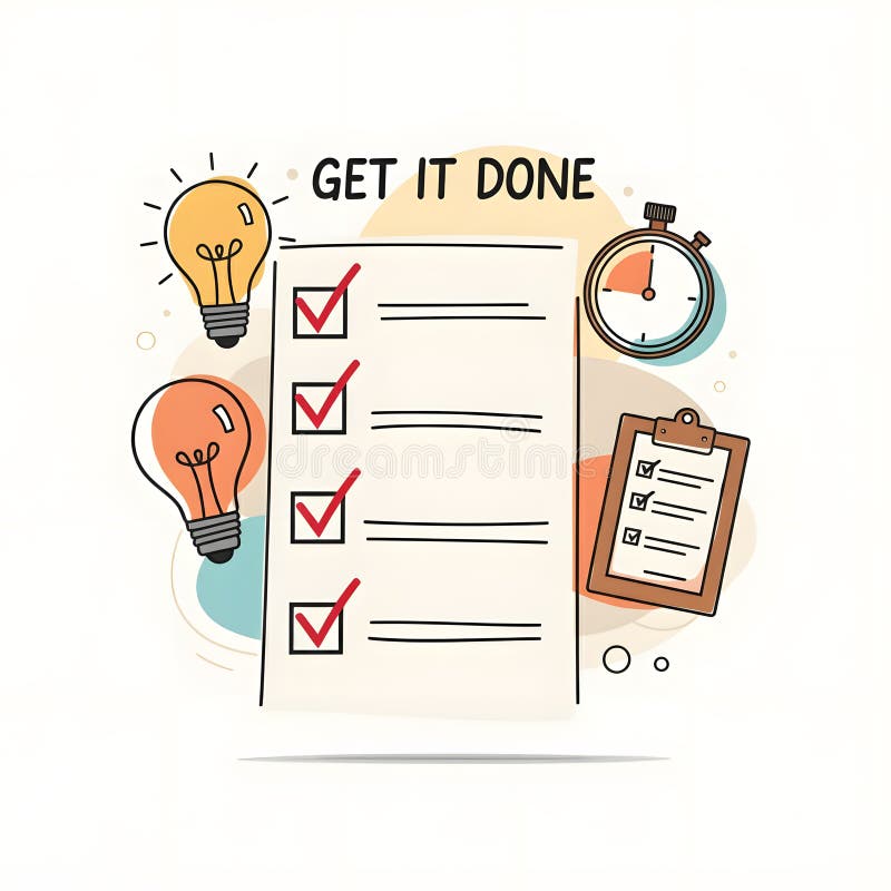Illustrated Task Checklist with Icons and Checkmarks on White ...