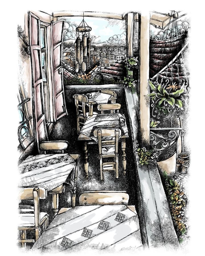 Illustrated Tavern Interior Stock Illustration - Illustration of ...