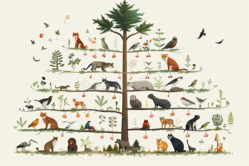 Illustrated Tree with Animals and Birds Stock Illustration ...
