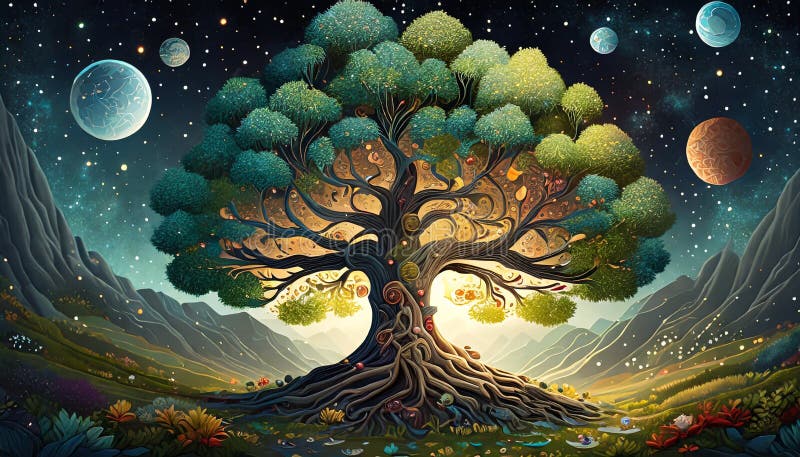 Illustrated Tree on an Eye Background Stock Illustration - Illustration ...